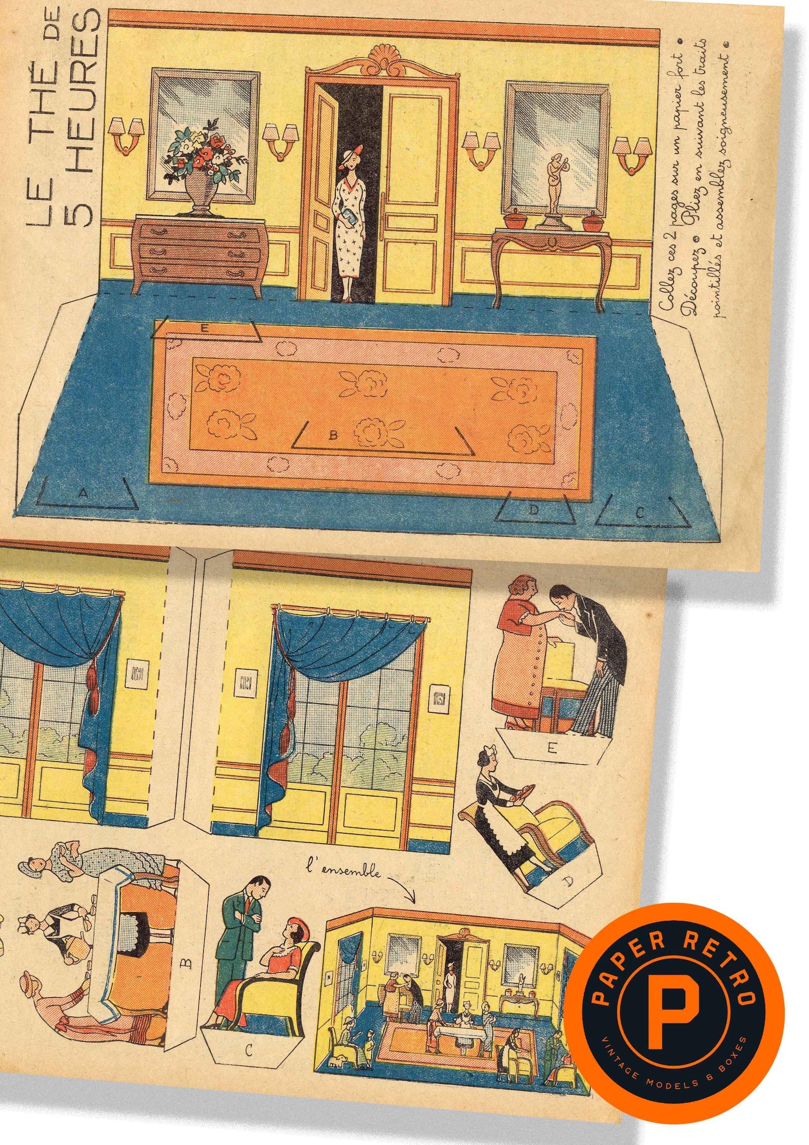 SALON Room Diorama Vintage French Cut Out Paper 3D Model Printable A4 ...