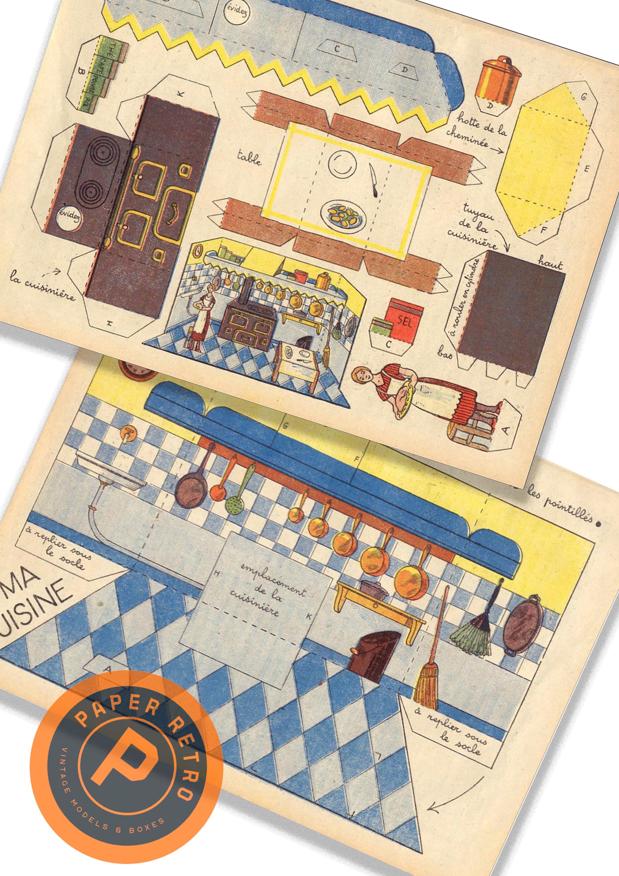 KITCHEN Diorama Vintage French Cut Out Paper 3D Model (printable 2x A4 ...