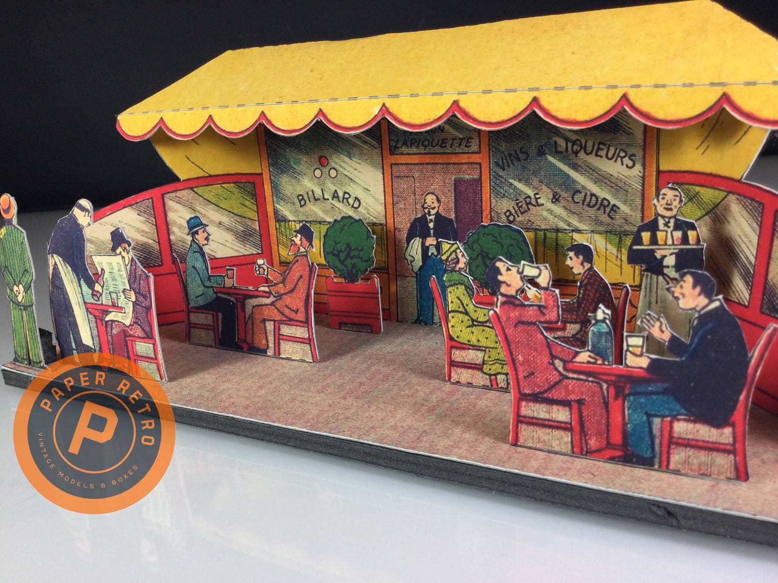 Busy CAFE Diorama Vintage French Cut Out Paper 3D Model Printable A4 ...