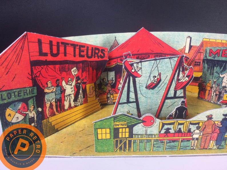 Village FAIRGROUND Scene Vintage French Cut Out Paper Model (2x ...