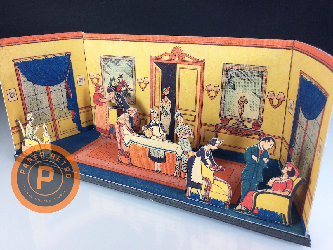 SALON Room Diorama Vintage French Cut Out Paper 3D Model Printable A4 ...