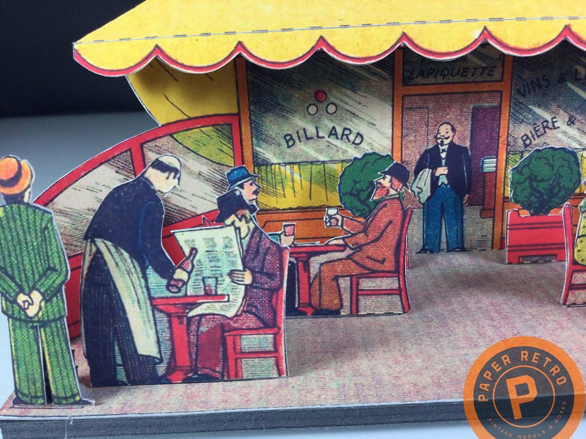 Busy CAFE Diorama Vintage French Cut Out Paper 3D Model Printable A4 ...