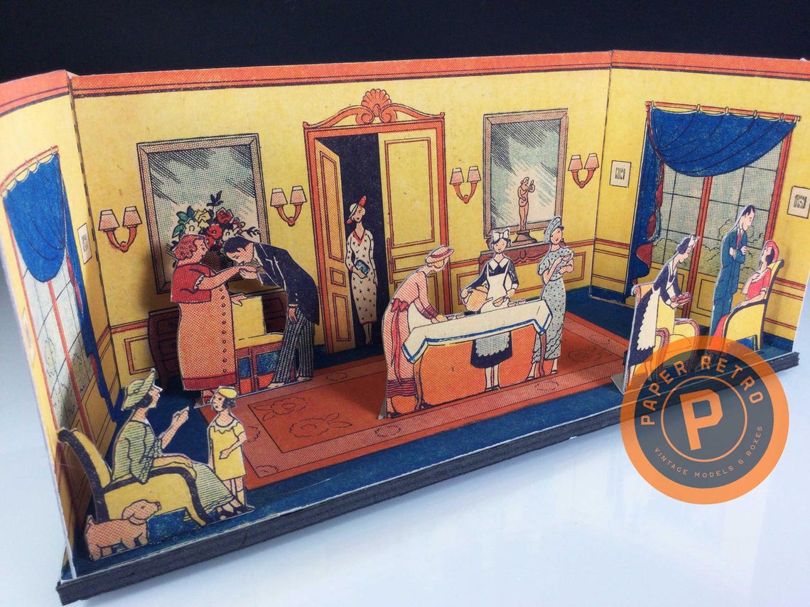 SALON Room Diorama Vintage French Cut Out Paper 3D Model Printable A4 ...