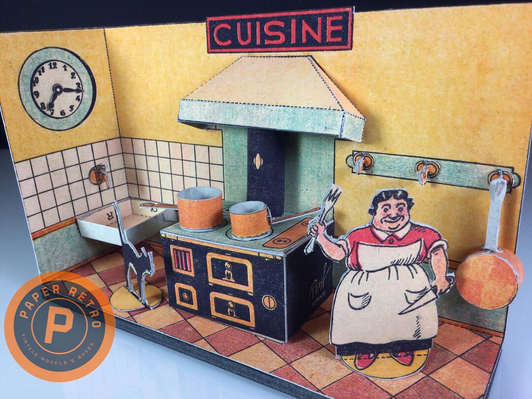 KITCHEN & Cook Diorama Vintage French Cut Out Paper 3D Model Printable ...