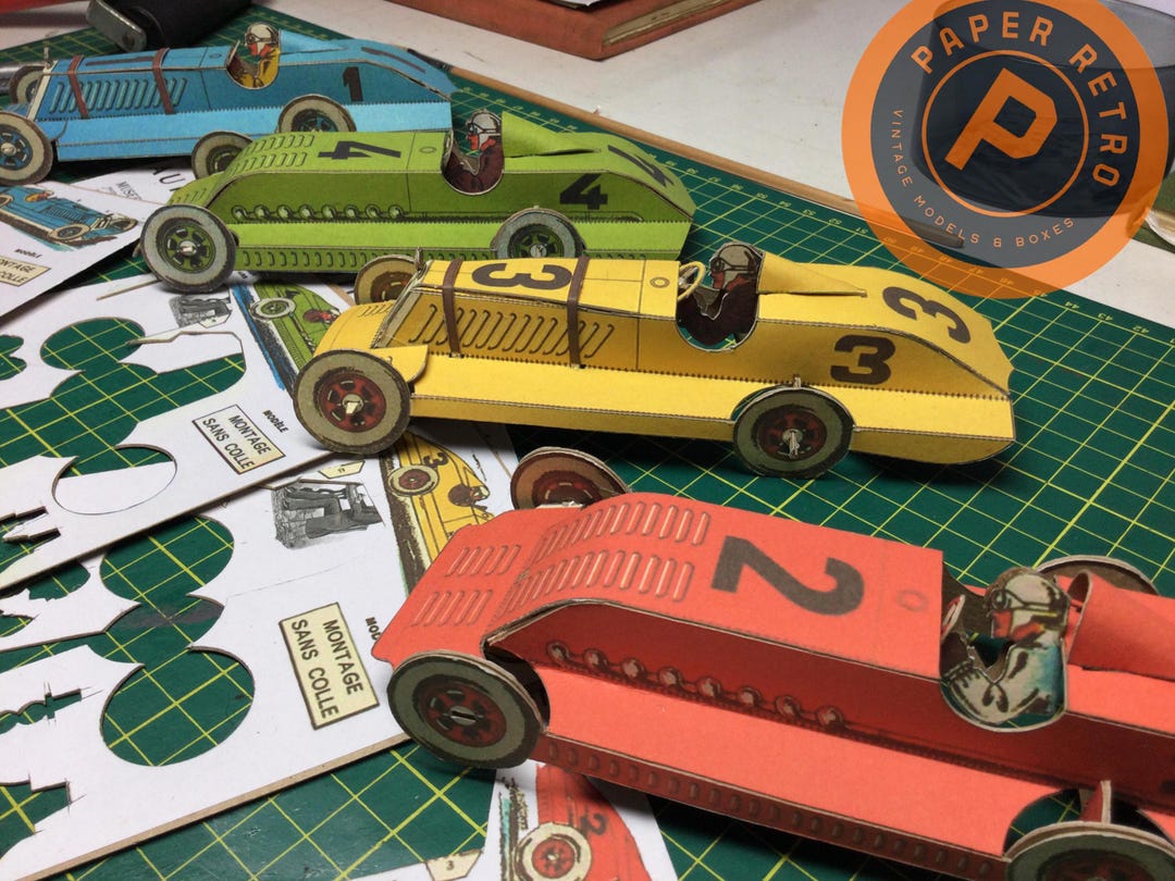Four RACING CARS Vintage French Cut Out Paper 3D Model Printable A4 ...