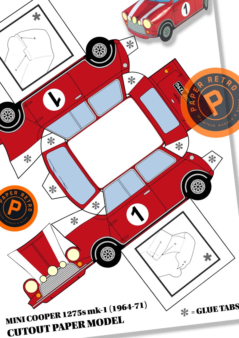 MINI Cooper Rally Car Paper Model Kit A – Classic Car Printable (x3 A4 ...