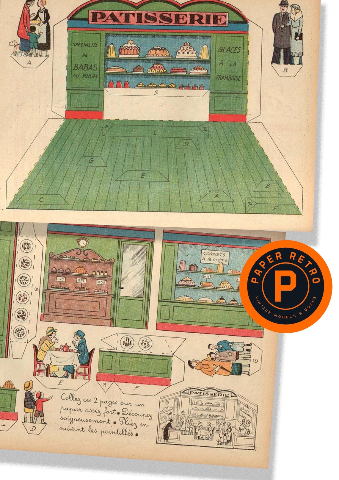 PATISSERIE Cake Shop Diorama Vintage French Cut Out Paper 3D Model ...