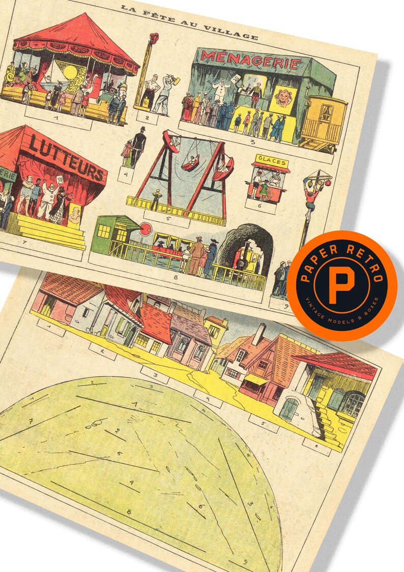 Village FAIRGROUND Scene Vintage French Cut Out Paper Model (2x ...