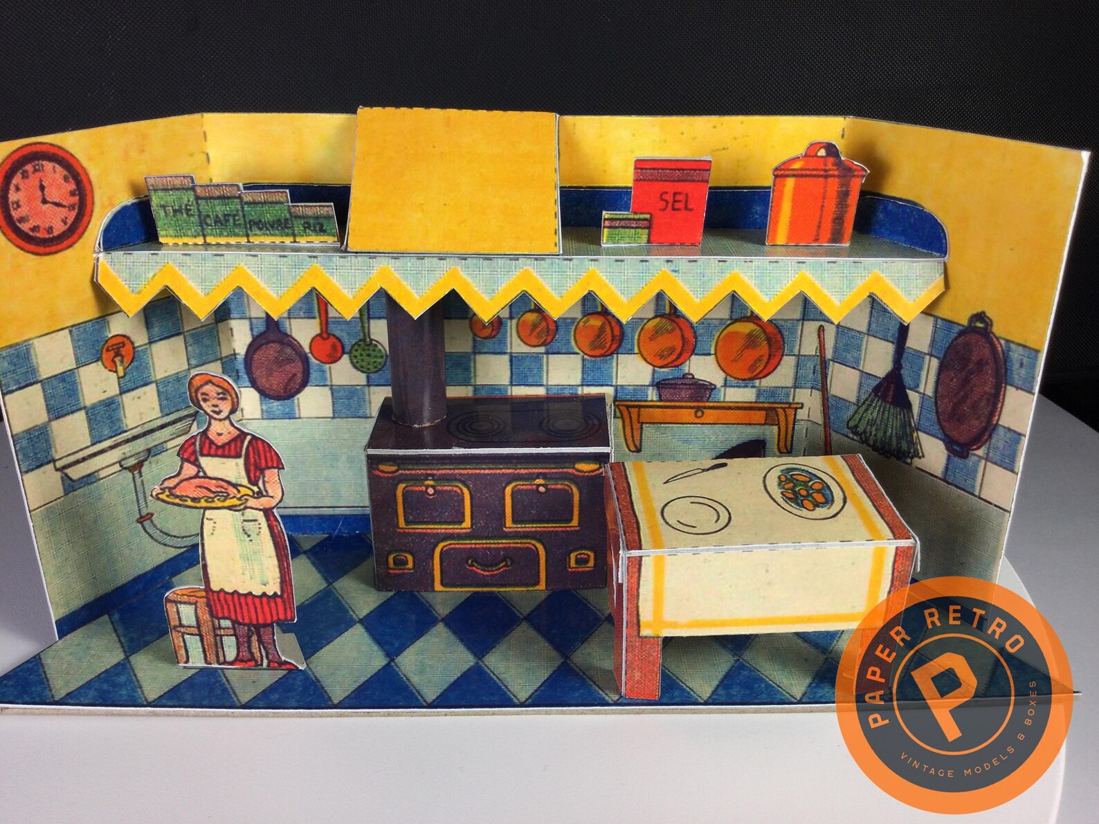 KITCHEN Diorama Vintage French Cut Out Paper 3D Model (printable 2x A4 ...