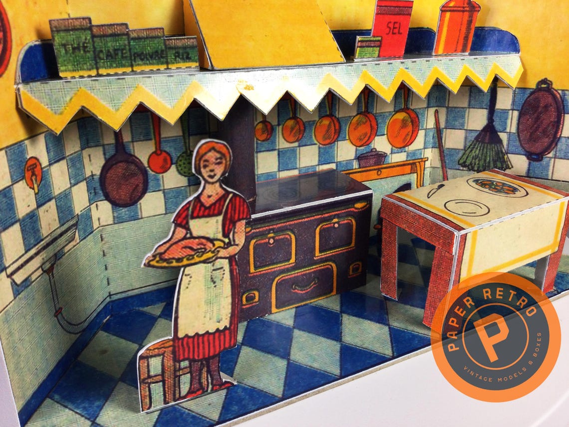 KITCHEN Diorama Vintage French Cut Out Paper 3D Model (printable 2x A4 ...