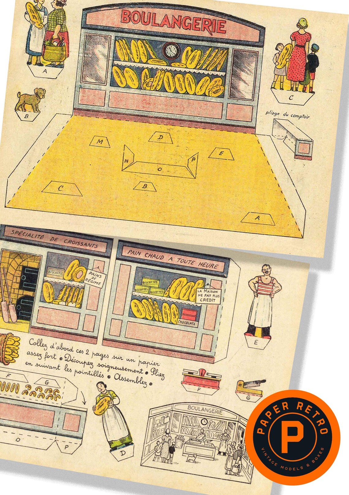 BAKERY Diorama Vintage French Cut Out Paper 3D Model Boulangerie ...