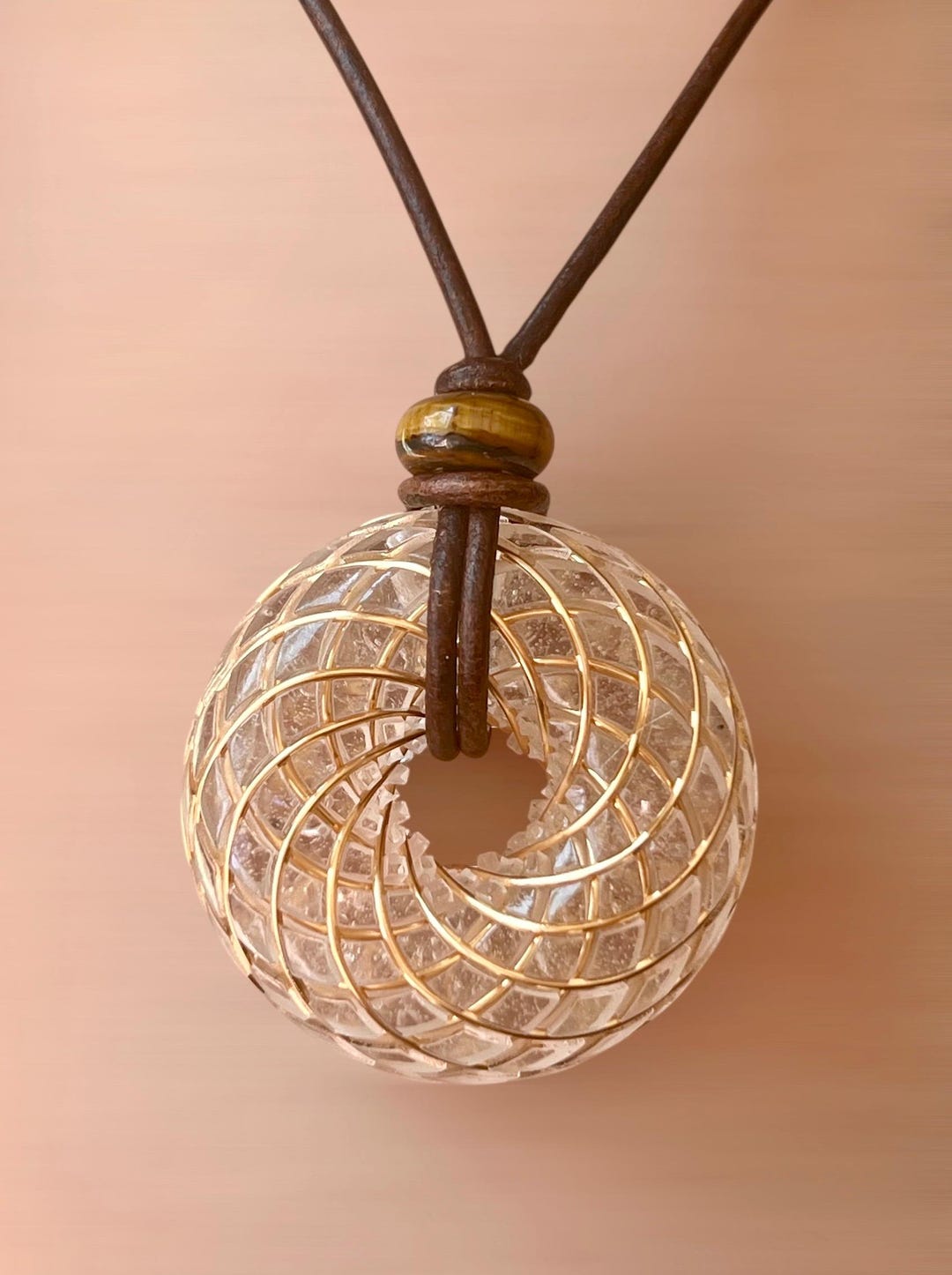 18k Gold Plated Rodin Coil / Torus Necklace With Libyan Desert Glass ...