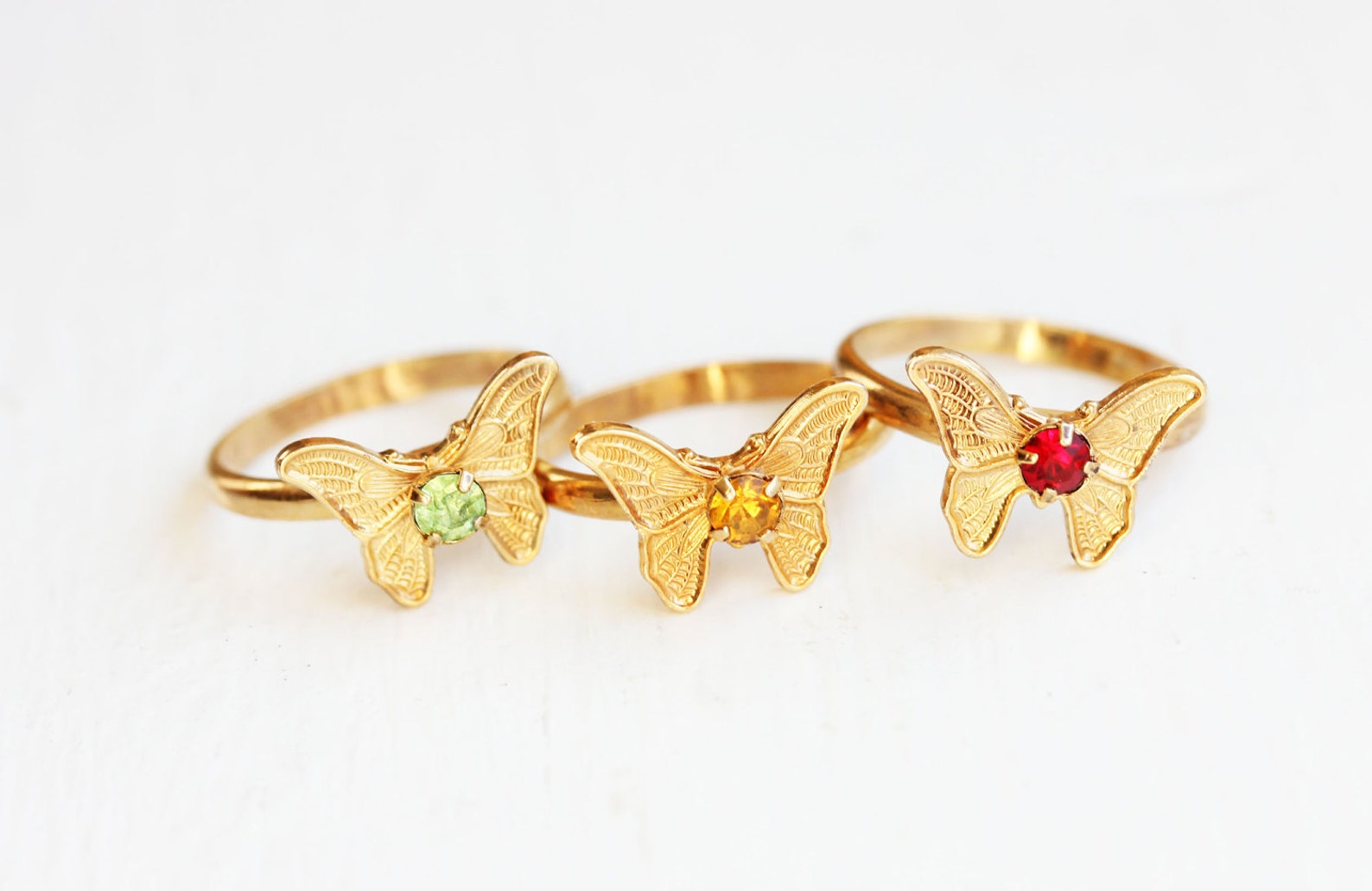 Crystal Butterfly Ring Red Yellow Green Blue Clear Pink - Etsy