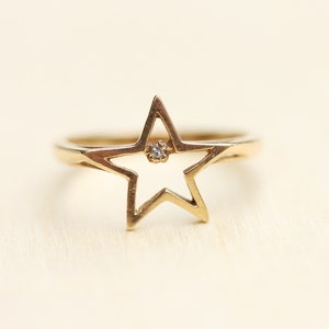 Star Ring Gold, Gold Star Ring, 14K Star Ring, Gold Diamond Ring ...