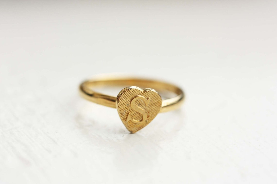 Initial Heart Ring Gold Initial Ring Gold Heart Ring Gold | Etsy