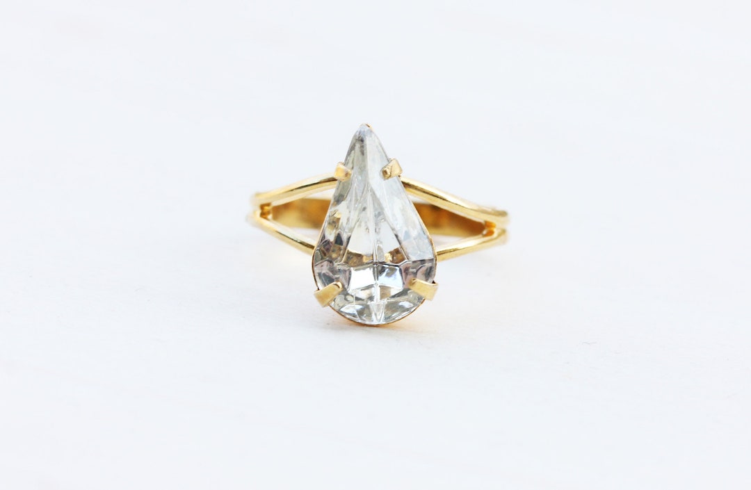 Crystal Teardrop Ring, Crystal Ring, Teardrop Ring, Adjustable Ring ...