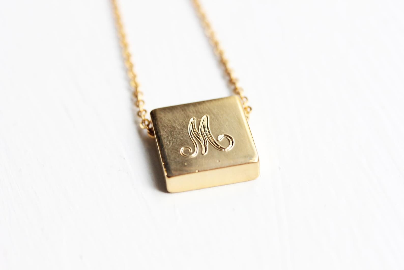 Gold Initial Necklace, Square Initial Necklace, Cursive Initial ...