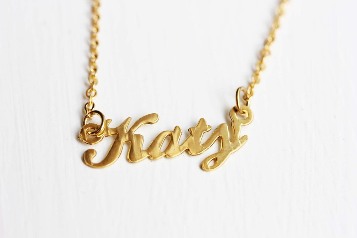Katy Name Necklace Gold Name Necklace Vintage Name Necklace | Etsy