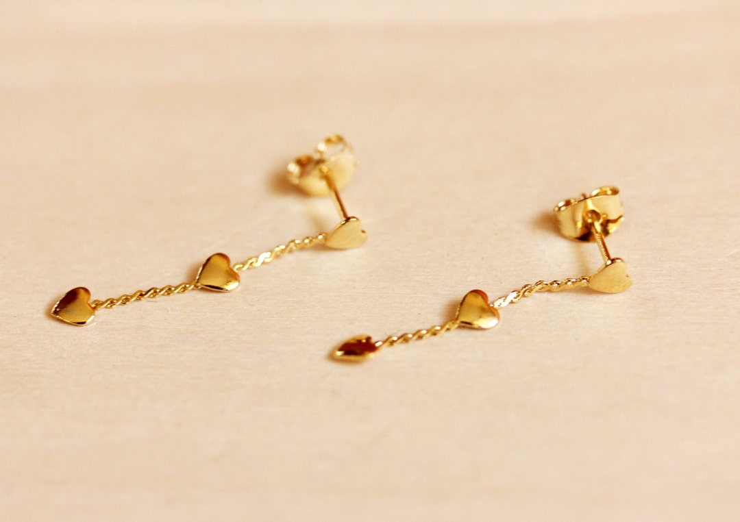 Heart Chain Studs, Gold Heart Chain Earrings, Gold Heart Chain Studs ...