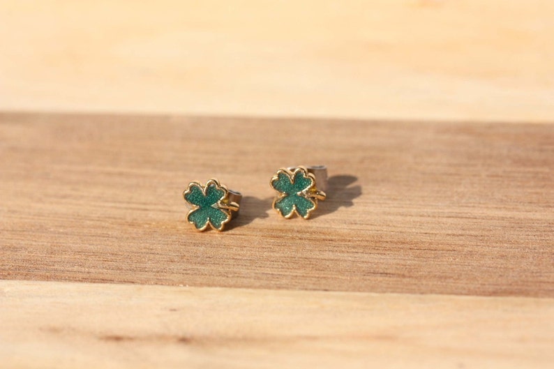 Green Clover Studs Four Leaf Clover Studs Lucky Clover | Etsy