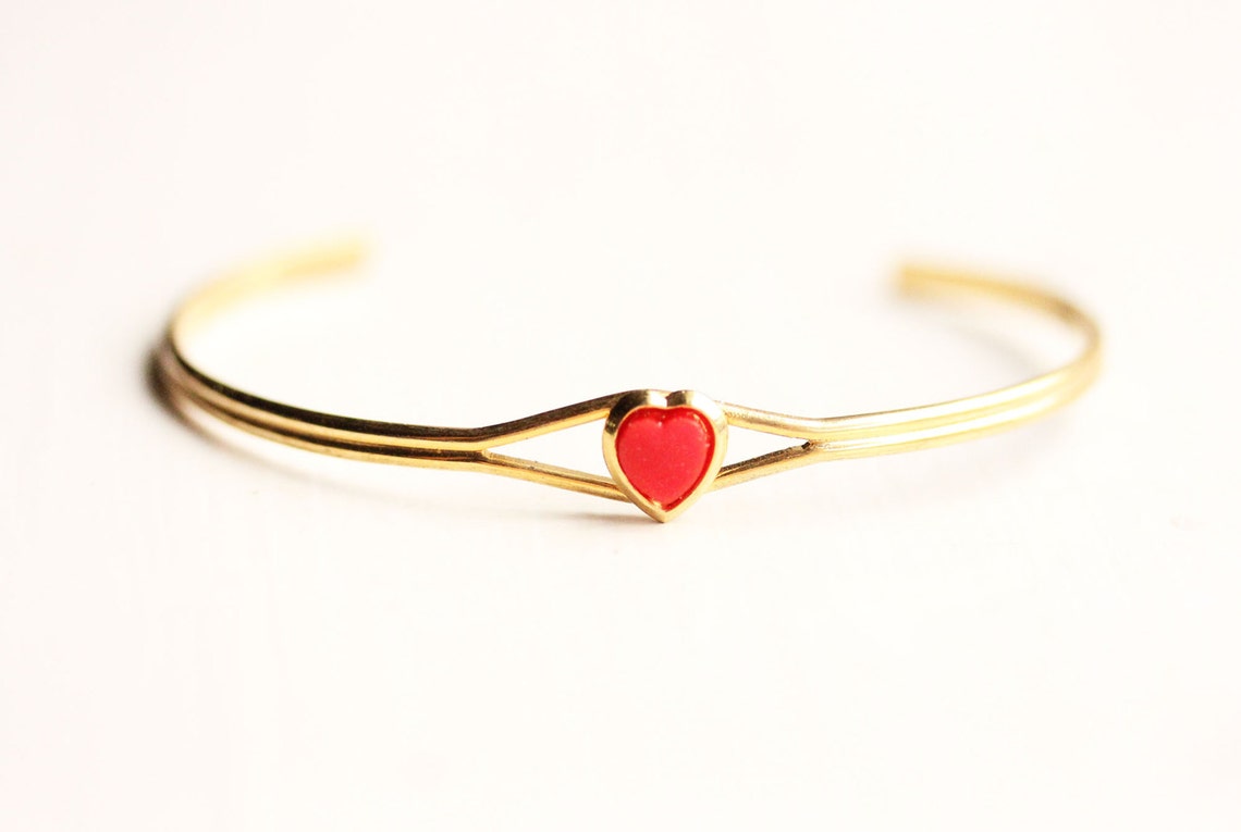 Red Heart Bracelet Heart Bracelet Heart Cuff - Etsy