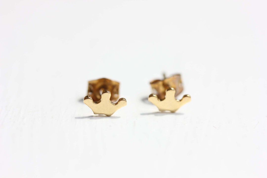 Gold Crown Studs, Crown Studs, Prince Studs, Princess Studs, Small Gold ...