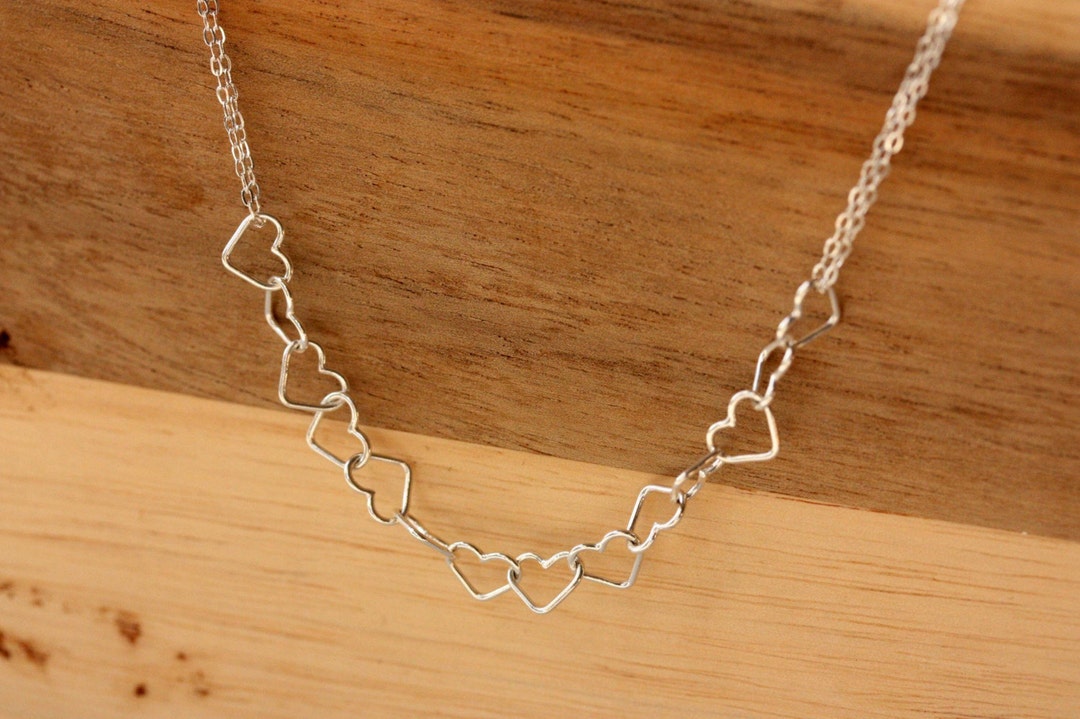 Silver Heart Chain Necklace, Silver Heart Necklace, Silver Linked ...