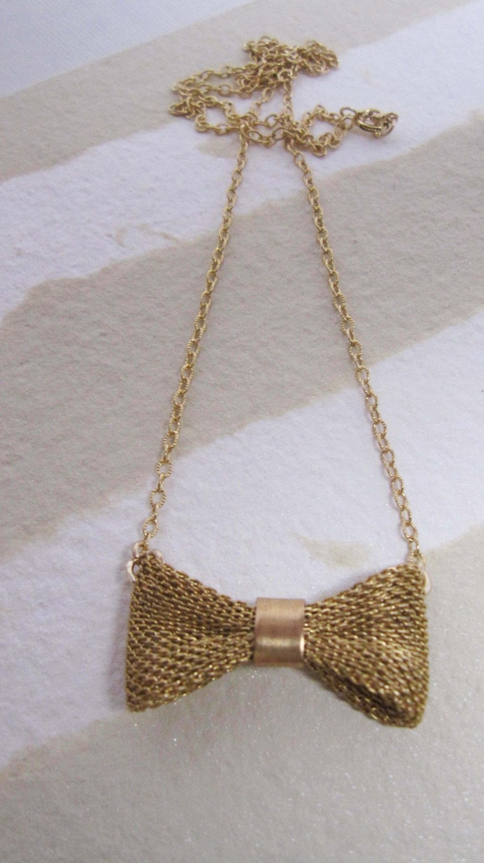 Gold Bow Necklace, Mesh Bow Necklace, Bow Necklace, Large Bow Necklace ...