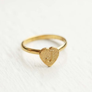 Initial Heart Ring, Gold Initial Ring, Gold Heart Ring, Gold Signet ...