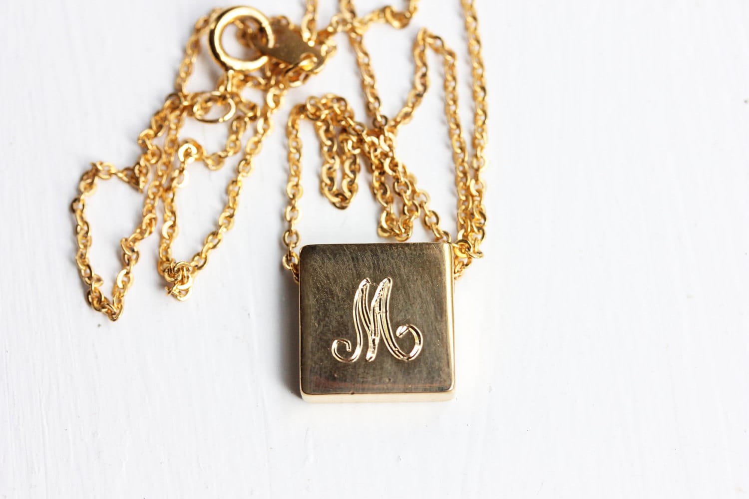 Gold Initial Necklace, Square Initial Necklace, Cursive Initial ...