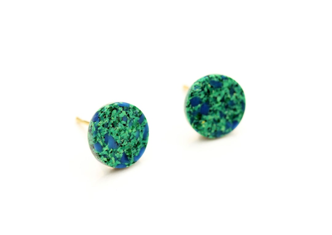 Round Green Studs, Round Studs, Glass Studs, Speckled Studs, Green and ...