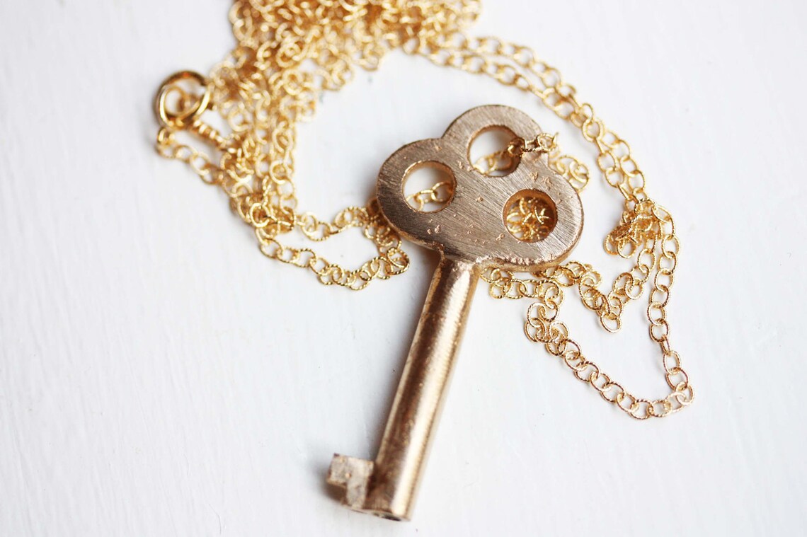 Key Necklace Gold Key Necklace Skeleton Key Necklace Brass - Etsy