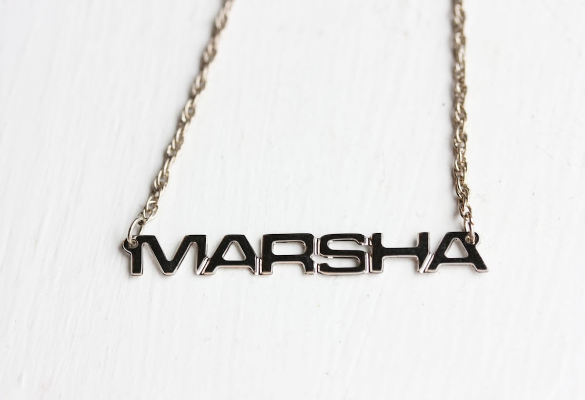 Marsha Name Necklace Silver Name Necklace Vintage Name - Etsy