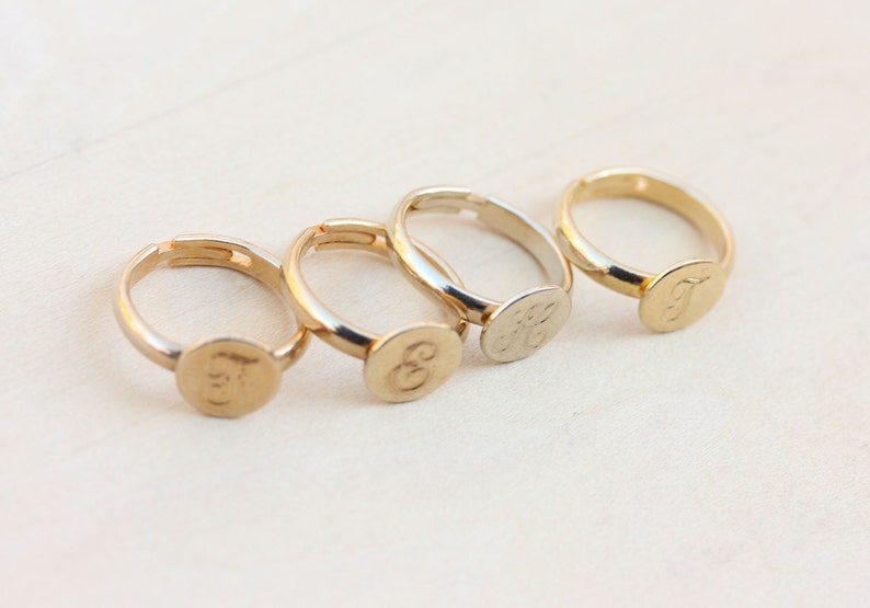 Initial Gold Ring Initial Ring Round Gold Ring Monogram - Etsy