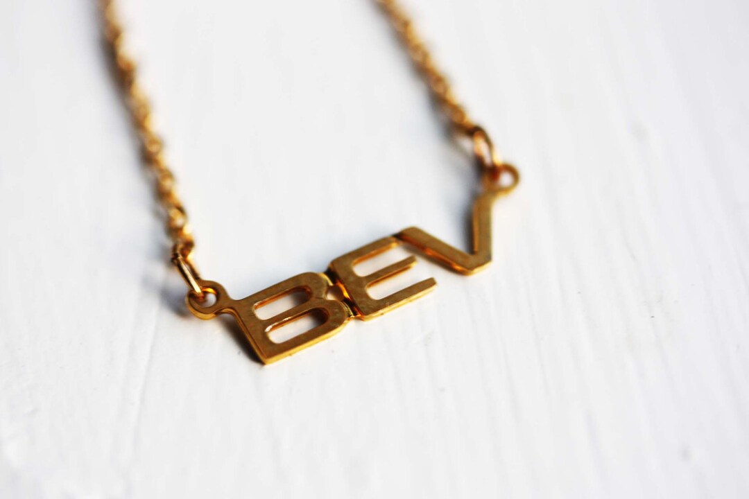 Bev Name Necklace Gold, Name Necklace, Vintage Name Necklace Gold ...