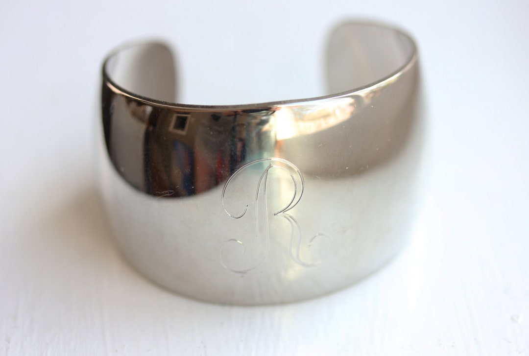 Initial Cuff Bracelet, Silver Cuff, Silver Cuff Bracelet, Monogram ...