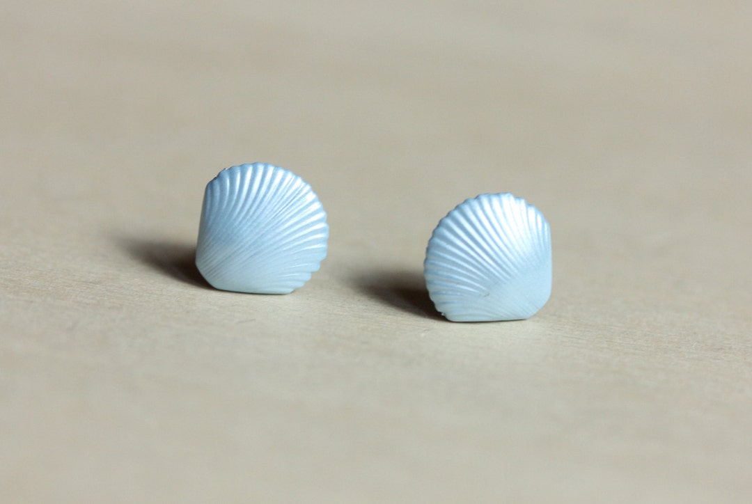 Blue Shell Studs, Enamel Shell Studs, Seashell Studs, Beach Studs ...