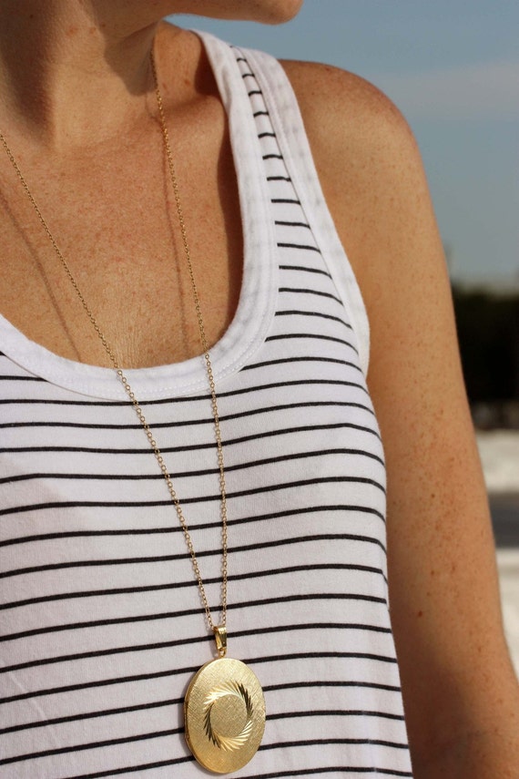 Items similar to Long Gold Vintage Locket Necklace on Etsy