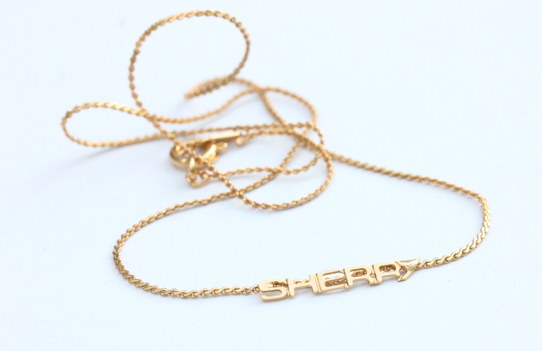 Sherry Name Necklace Gold, Name Necklace, Vintage Name Necklace Gold ...