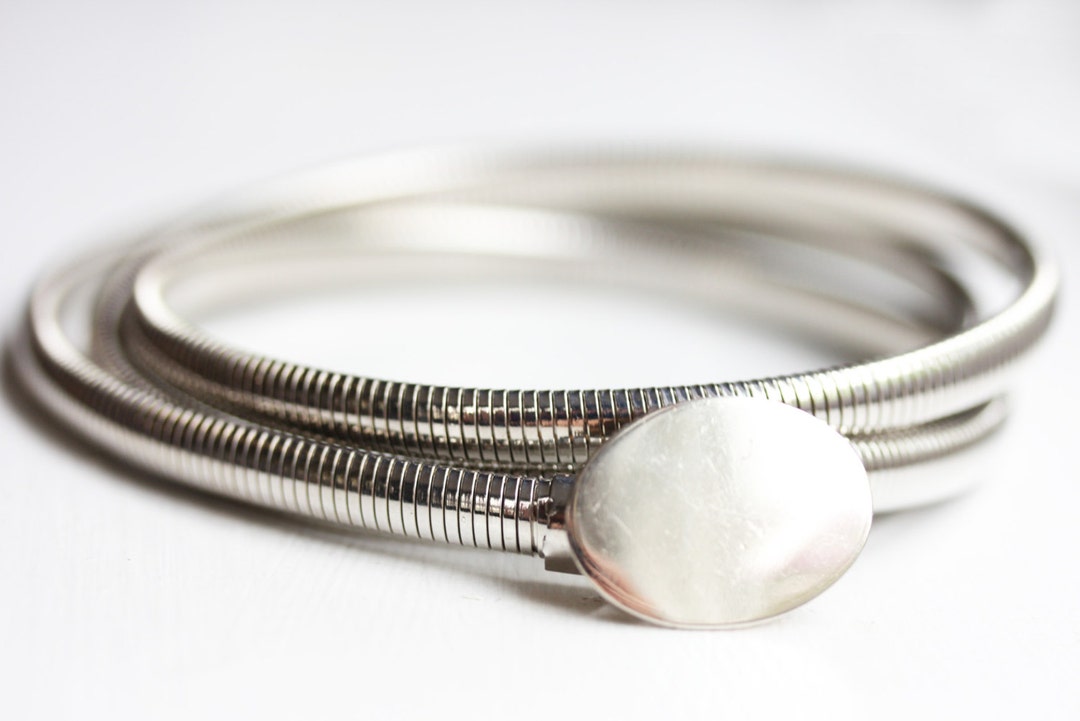 Oval Silver Belt, Silver Metal Belt, Snake Belt, Coil Belt, Stretch ...