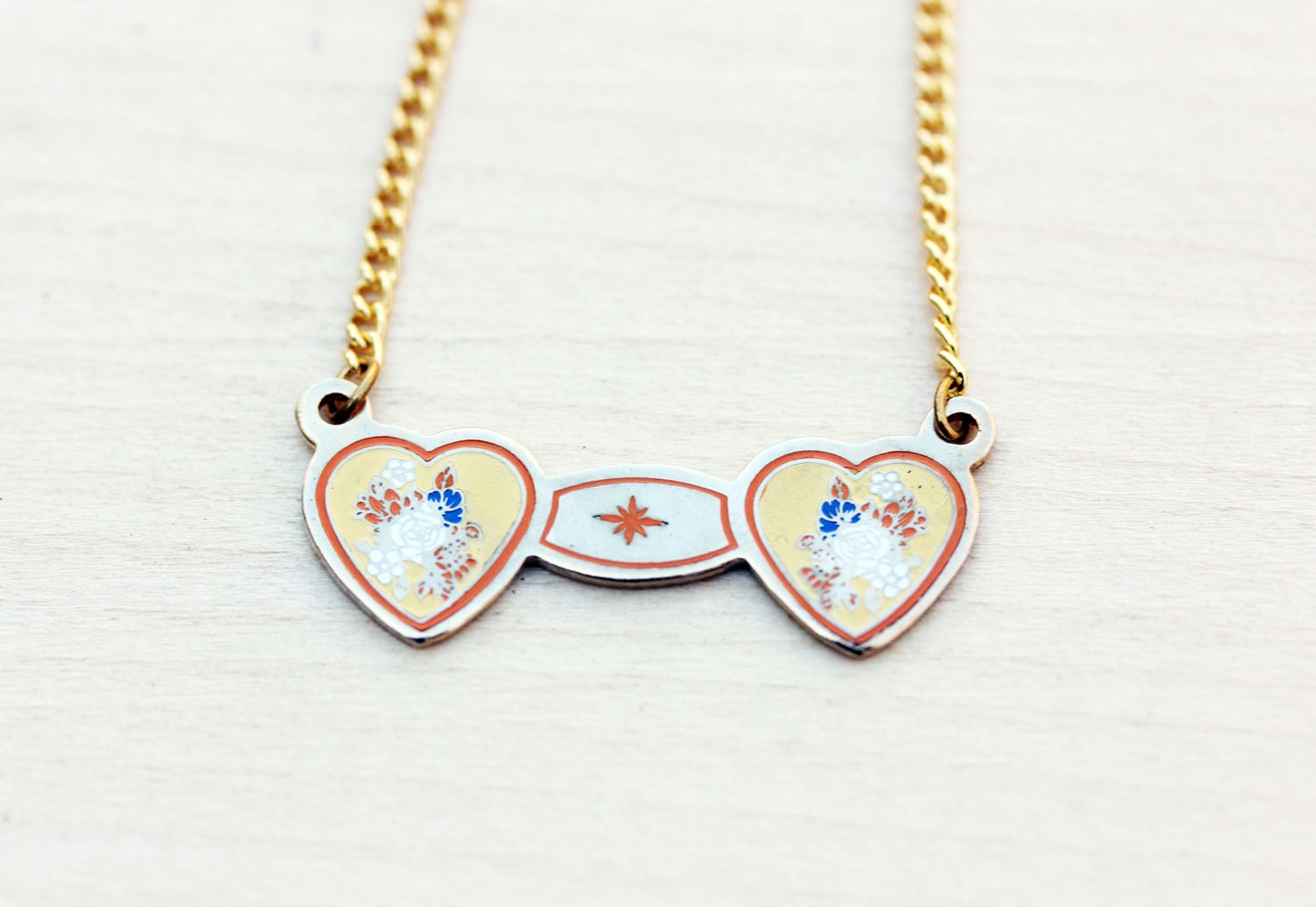 Gold Heart Necklace Yellow and Orange | Etsy