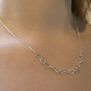 Silver Heart Chain Necklace, Silver Heart Necklace, Silver Linked ...