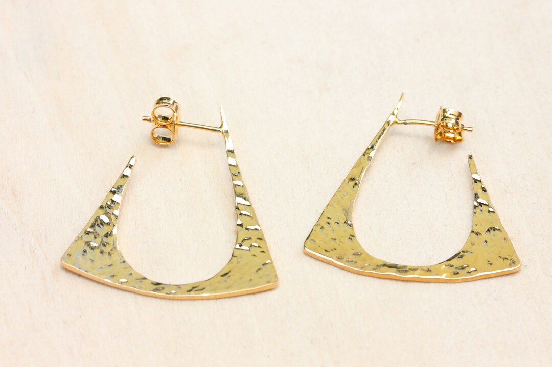 Geometric Hoop Earrings Gold, Triangle Hoops Gold, Unique Hoops, Retro ...