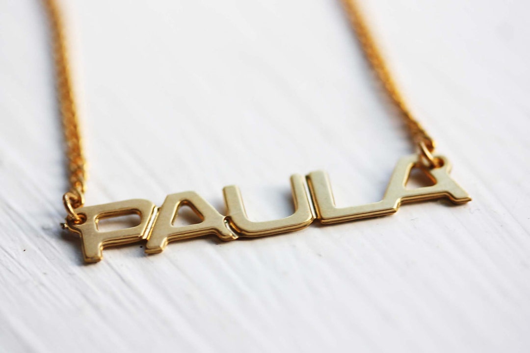 Paula Name Necklace Gold, Name Necklace, Vintage Name Necklace Gold ...