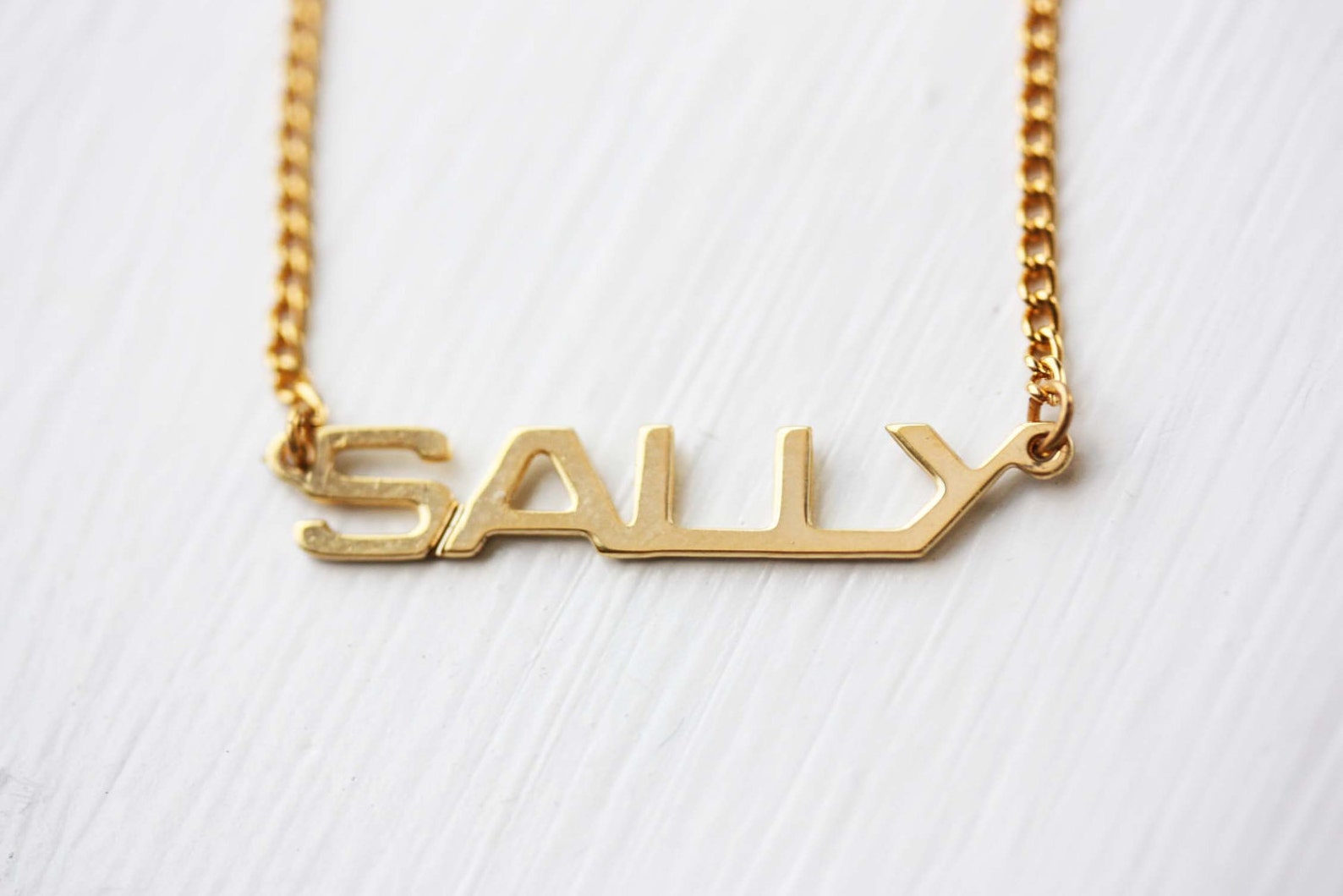 Sally Name Necklace Gold Name Necklace Vintage Name Necklace | Etsy