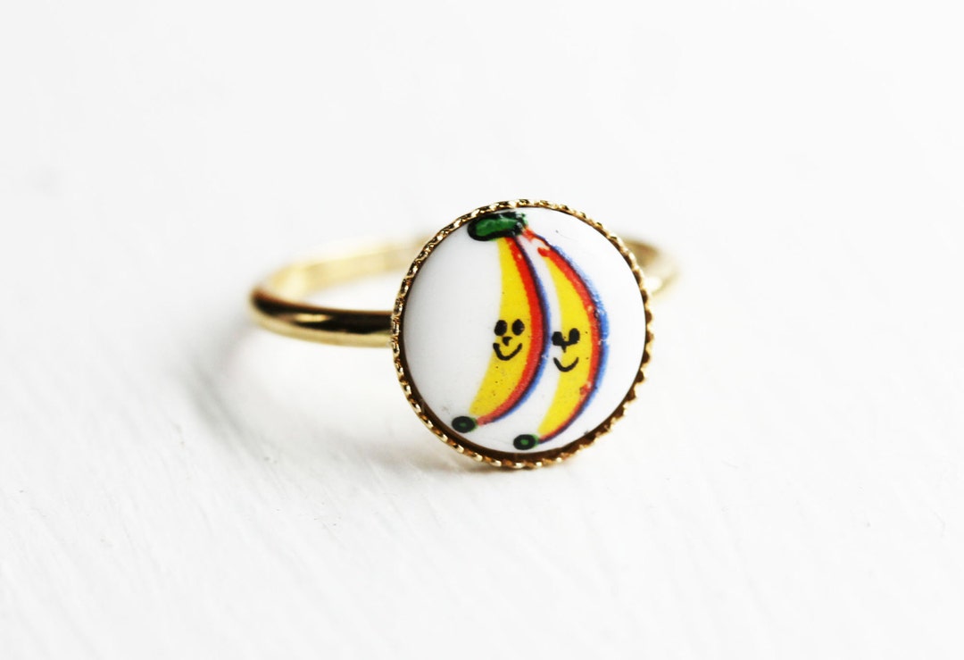 Banana Ring Gold Banana Ring Food Ring Cabochon Ring Round - Etsy