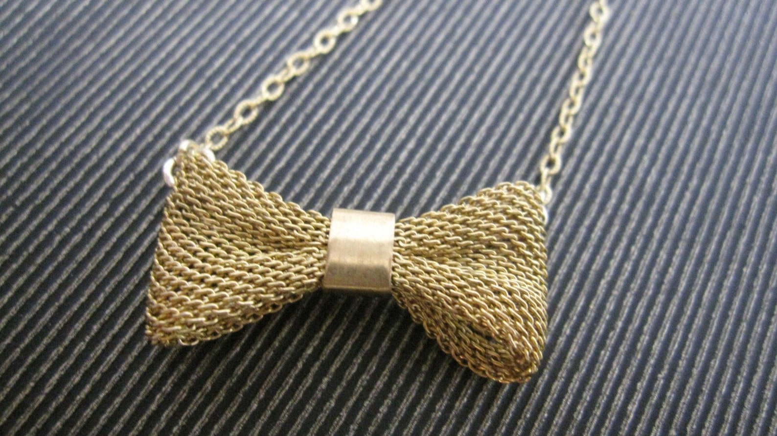 Gold Bow Necklace, Mesh Bow Necklace, Bow Necklace, Large Bow Necklace ...