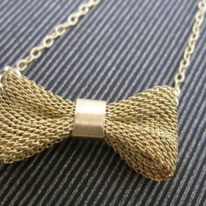 Gold Bow Necklace, Mesh Bow Necklace, Bow Necklace, Large Bow Necklace ...