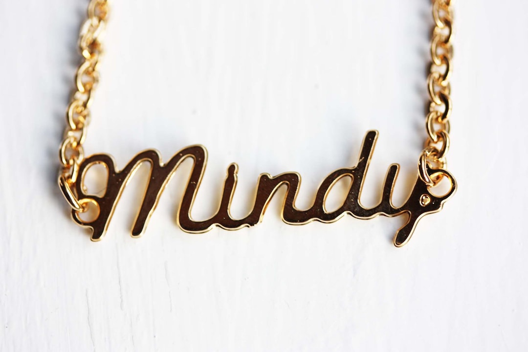 Mindy Name Necklace Gold, Name Necklace, Vintage Name Necklace Gold ...