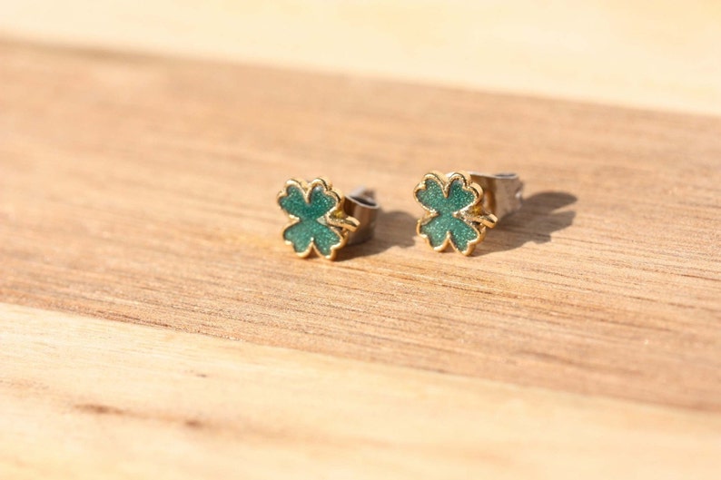 Green Clover Studs Four Leaf Clover Studs Lucky Clover | Etsy